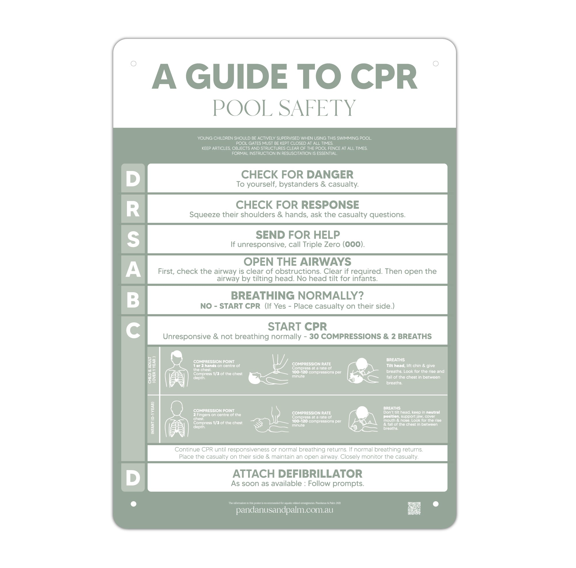 Designer Pool CPR Safety Sign | Green | Pandanus and Palm